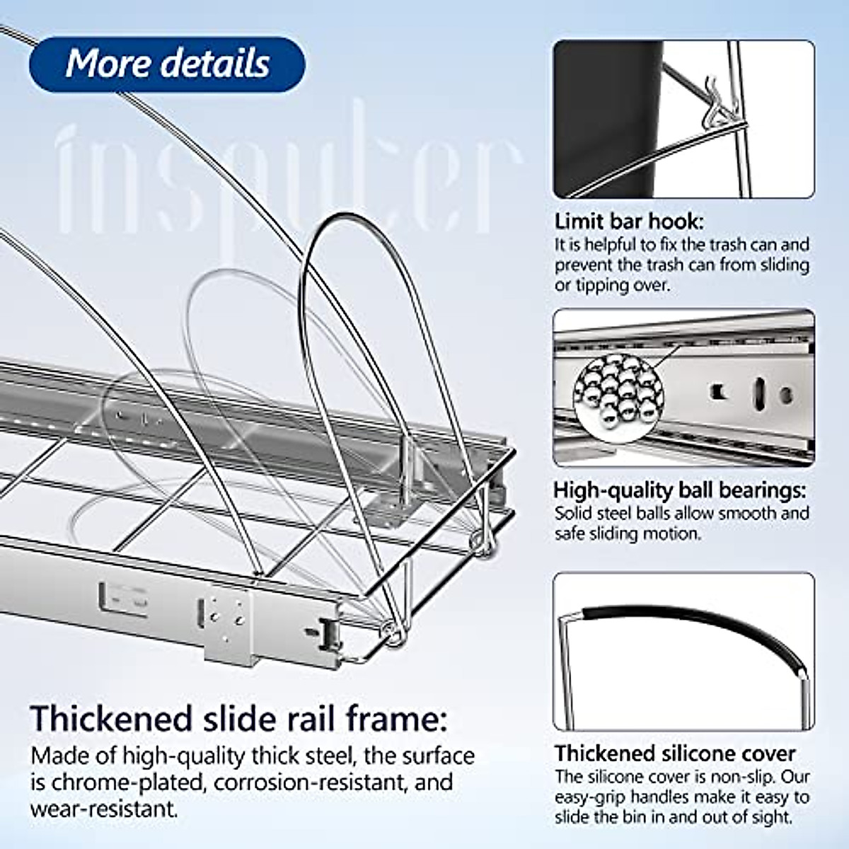 Insputer Pull Out Trash Can Under Cabinet, Under Sink Trash Can Pull Out with Silicone Handle, 35qt Under Cabinet Trash Can Pull Out Kit for Kitchen Sink, Pantry, Garbage Can Not Included