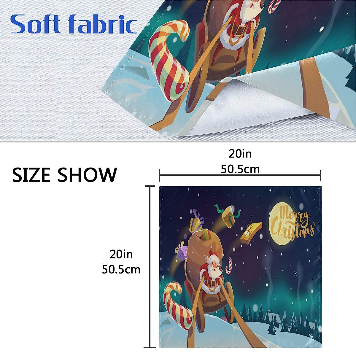 Aslsiy Christmas Santa Presents Sleigh Cloth Napkins Set of 6 Winter Forest Soft 20 x 20 Inch Dinner Table Napkins Comfortable Polyester Napkin for Kitchen Home Wedding Party Holiday Decor
