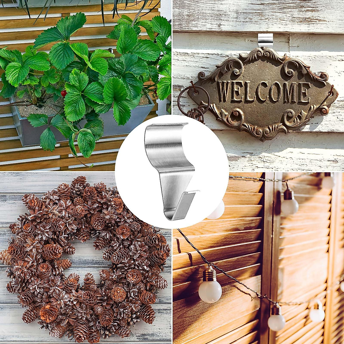 10pcs Siding Hooks for Hanging Outdoor, Stainless Steel No Hole Needed Siding Clips to Hang Things, Vinyl Heavy Duty Command Hooks, Siding Hanger for Lights Garlands Signs