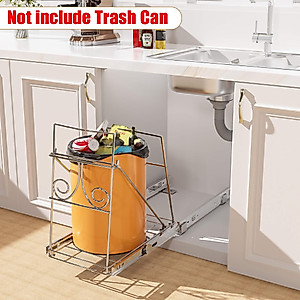 facertuey Pull Out Trash Can Under Cabinet,Cabinet Trash Can Roll-Out Sliding Rack,Adjustable Slide Out Shelf for Waste Can Under Kitchen Sink,Trash Can Not Included