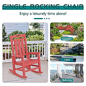 kevinplus Outdoor Rocking Chair Set of 2 with Side Table for Porch, Outdoor Rocker Chair Set for Backyard Lawn Patio, Outdoor HDPE Adirondack Rocking Chair All Weather Resistant (3-Pcs Red)