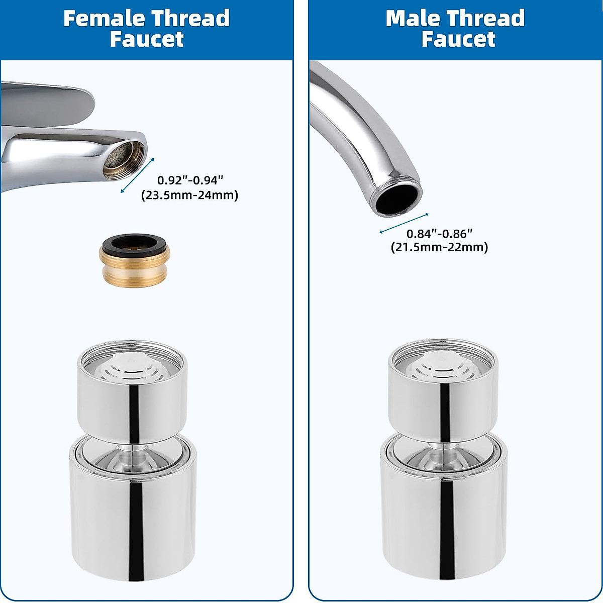 Hibbent NSF/ANSI/CAN 61 Certified Faucet Aerator, CUPC Certification 360° Swivel Kitchen Faucet Aerator, 2 Flow Sprayer Modes Water Saving Faucet Extender-55/64"-27UNS Female Thread/Polished Chrome