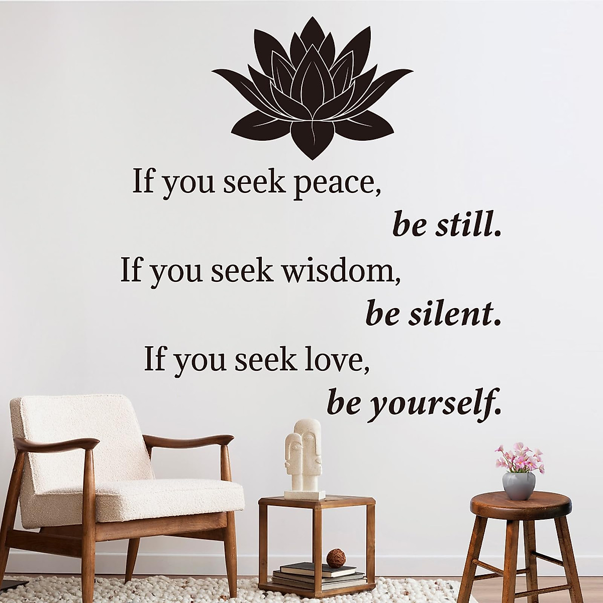 decalmile Lotus Buddha Wall Decal Quotes Be Yourself Inspirational Positive Black Wall Letter Stickers Living Room Gym Bedroom Wall Decor