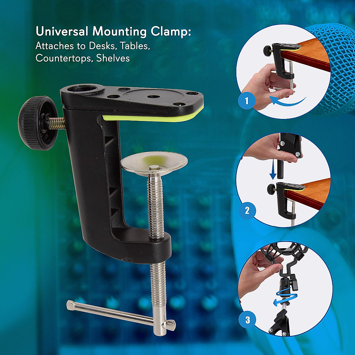 Pyle Suspension Microphone Boom Stand, Simple Clamp-Style Installation, Desktop Scissor Spring Arm Mic Stand w/ Shock Mount, Quick Setup & attached, Maximum Mic Arm Extension Dst= 2.26' ft.(PMKSH01)