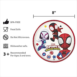 zak! Marvel Spidey and His Amazing Friends - 5-Piece Dinnerware Set - Pack of 2 - Includes Two Each: Water Bottle, 8-Inch Plate, 6-Inch Bowl, Fork & Spoon - Suitable for Kids Ages 3+