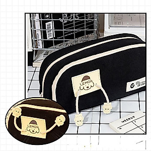 UNMULFC Large Pencil Pouch for Adult for Women Dog Puppy Multi-Pocket Y2K Kawaii Cute Aesthetic Case Box holder Estuche para lapices Organizer Mini Makeup Bag (black)