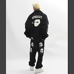 Hip Hop Gothic Denim Pants Streetwear Mens Graphic Print Baggy Punk Rock Jeans Harajuku Casual Loose Jean Trousers (Pants,XL,X-Large)