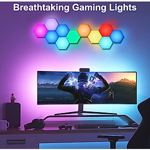 Amailand Hexagon Lights - RGB Wall Lights, Remote Controlled, Touch Sensitive Panels for Gaming Setup & Living/TV Room - 14 Geometric LED Panels