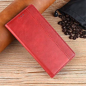 NATUMAX Wallet Folio Case for LG V60 THINQ 5G, Premium PU Leather Slim Fit Cover for V60 THINQ 5G, 2 Card Slots, Horizontal Viewing Stand, Small Lattice, Red