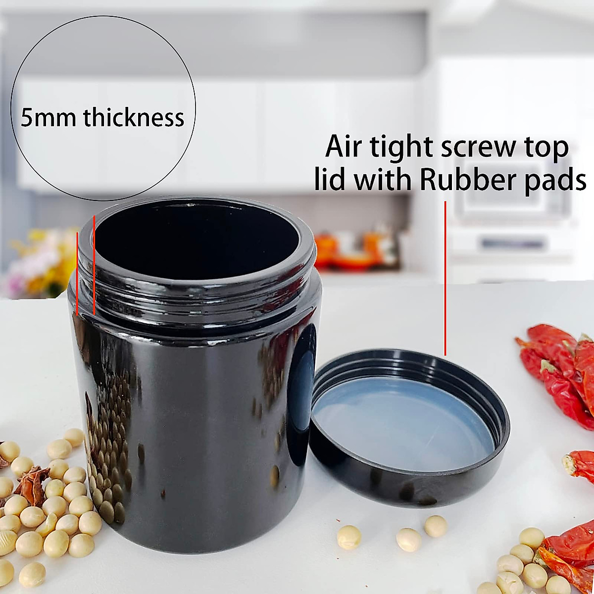 Matoolser Black Glass Airtight Storage Container Jar 250ml Half Oz with UV Protection for Spice Coffee