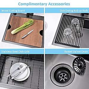 15 Inch Black Drop In Bar Sink Workstation-Bokaiya 15x15 Black Stainless Steel Topmount Bar Sink Outdoor Rv Sink 16 Gauge Single Bowl Wet Bar Sink with Cutting Board