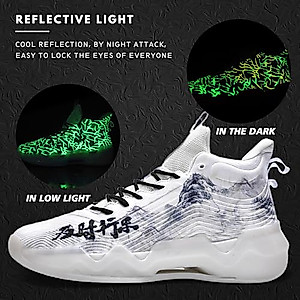 Promenie Men's High-Top Basketball Shoes Graffiti-Inspired Athletic Footwear with Superior Support Anti-Slip Design Outstanding Durability White Size 8