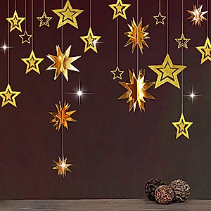 Decor365 Gold Twinkle Star Party Decoration Kit Metallic Glitter 3D Hanging Star Bunting Garland Twinkle Little Star Decor Nursery Kids Room Birthday Wedding Baby Shower Christmas Graduation Ramadan