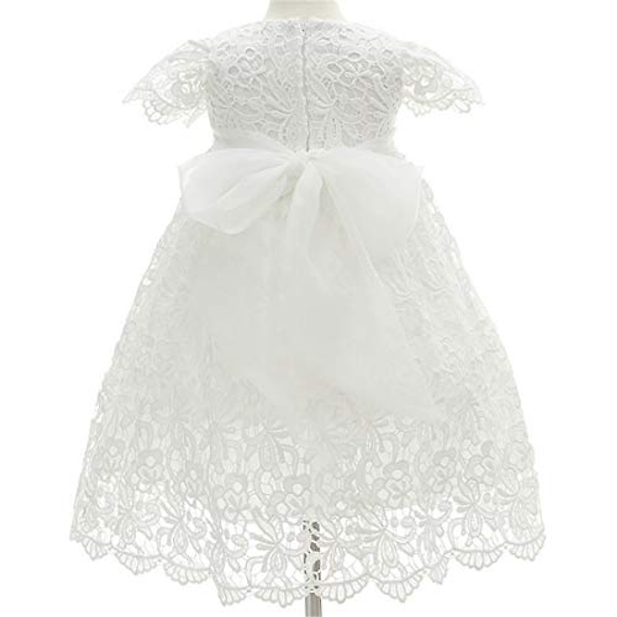 Bow Dream Baby Girls 4Pcs Gown and Bonnet Christening Baptism Dress Lace Baby Dress with Shoes White 3-6 Months
