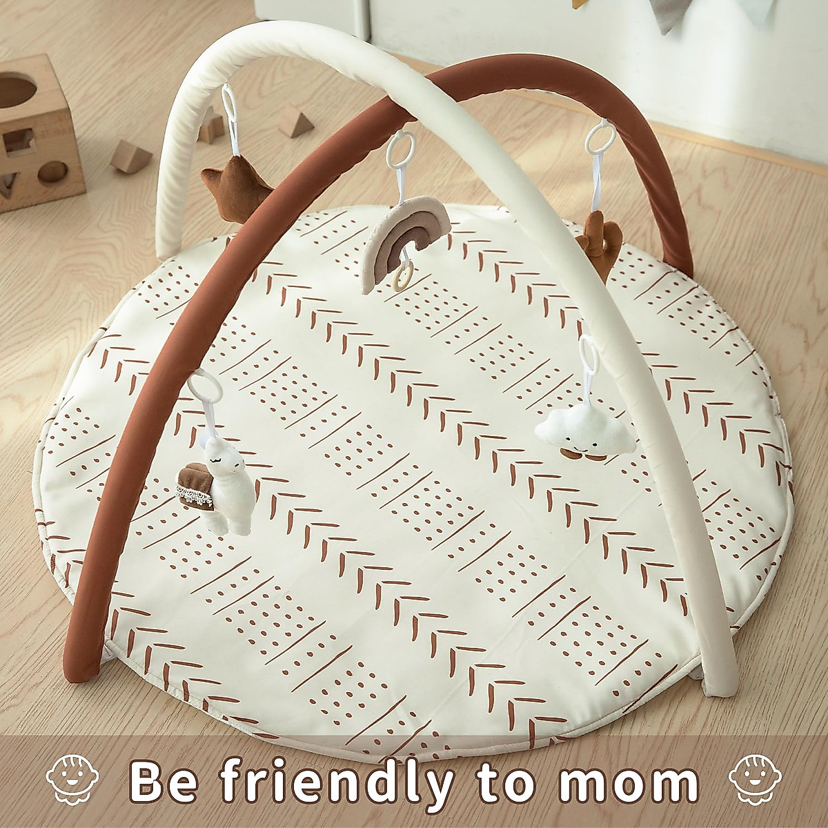 Razee Baby Gym Mat Infant Activity Gym Mudcloth Baby Activity Center with Play Mat with 5 Toys for Babies as Shower Use