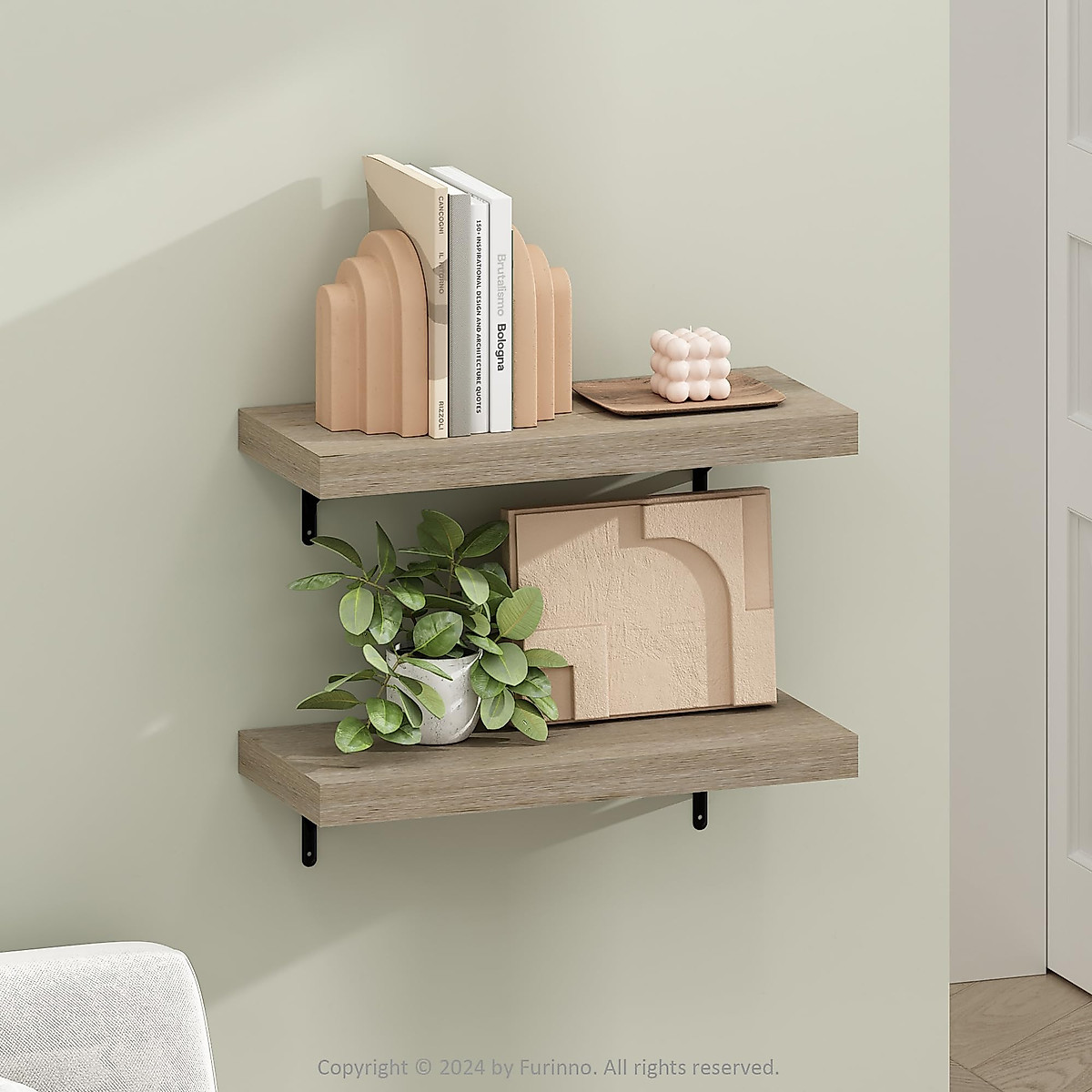 Furinno Tanna 22-Inch Wall Mounted Floating Display Shelves, Natural, Set of 2