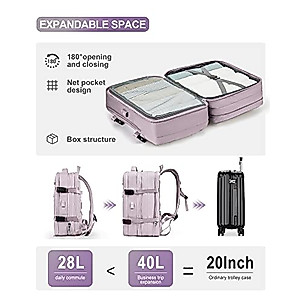 Large Travel Backpack for Women,Carry On Backpack,Expandable Airline Airplane Approved Weekender Backpack,Hiking Backpack,Laptop Backpack with USB Charging Port,Waterproof 40L Backpack, Lotus Pink