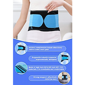 Waist Back Support Belt for Women Men,TIMTAKBO Lower Back Brace Lumbar Support for Lower Back Pain Relief,Adjustable Flexible Sport Girdle Waist Support Belt(Black/Blue,S/M Fit Belly 23.5"-31.5")