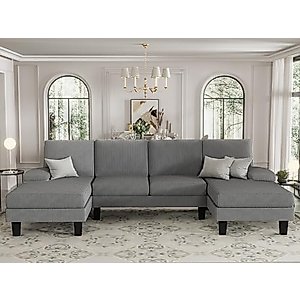 YESHOMY Sofa Sectional Comfy Couches for Living Room, Modern Deep Removable Back and Seat Cushions, 4 Seater Fluffy Sleeper with Soft Armrest, Silvery