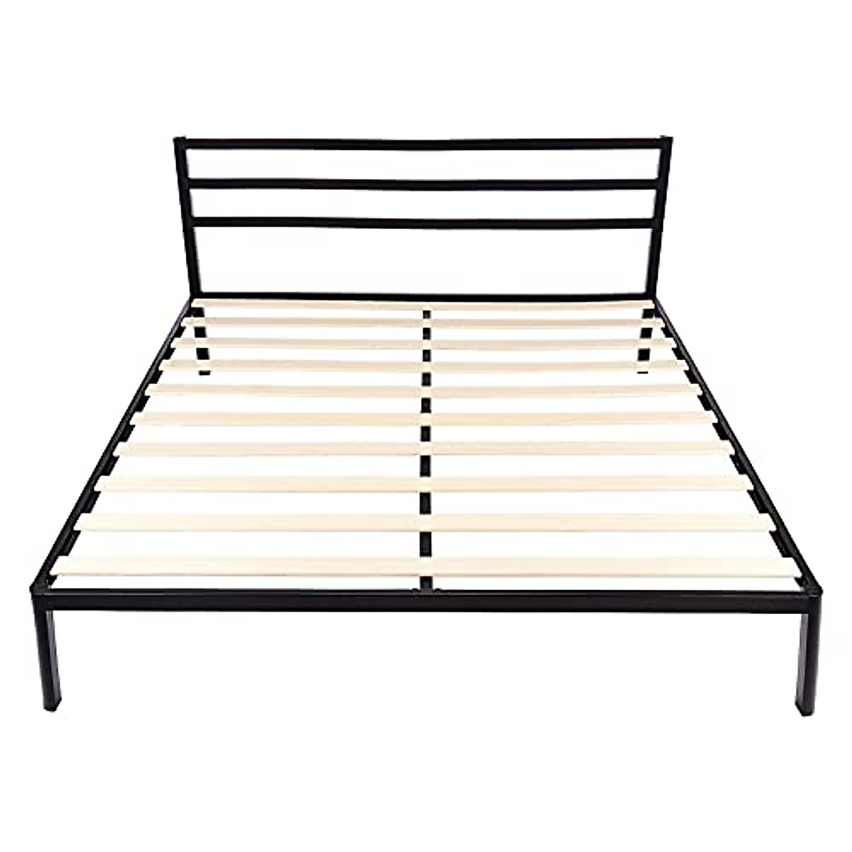 Amazon Basics Modern Metal Platform Bed Frame with Headboard - 14 Inch Leg Height, Queen Size, Black
