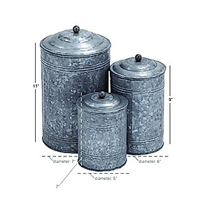 Deco 79 Metal Decorative Jars with Lids, Set of 3 12", 9", 8"H, Gray