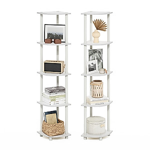 Furinno Turn-N-Tube 5 Tier Corner Display Rack Multipurpose Shelving Unit, White/White, Set of 2
