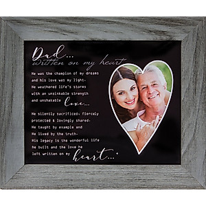Written on my Heart Distressed Gray Memorial Photo Frame for Dad- Sympathy Gift for Loss - Made in USA of Dad/Dad Memorial Gift