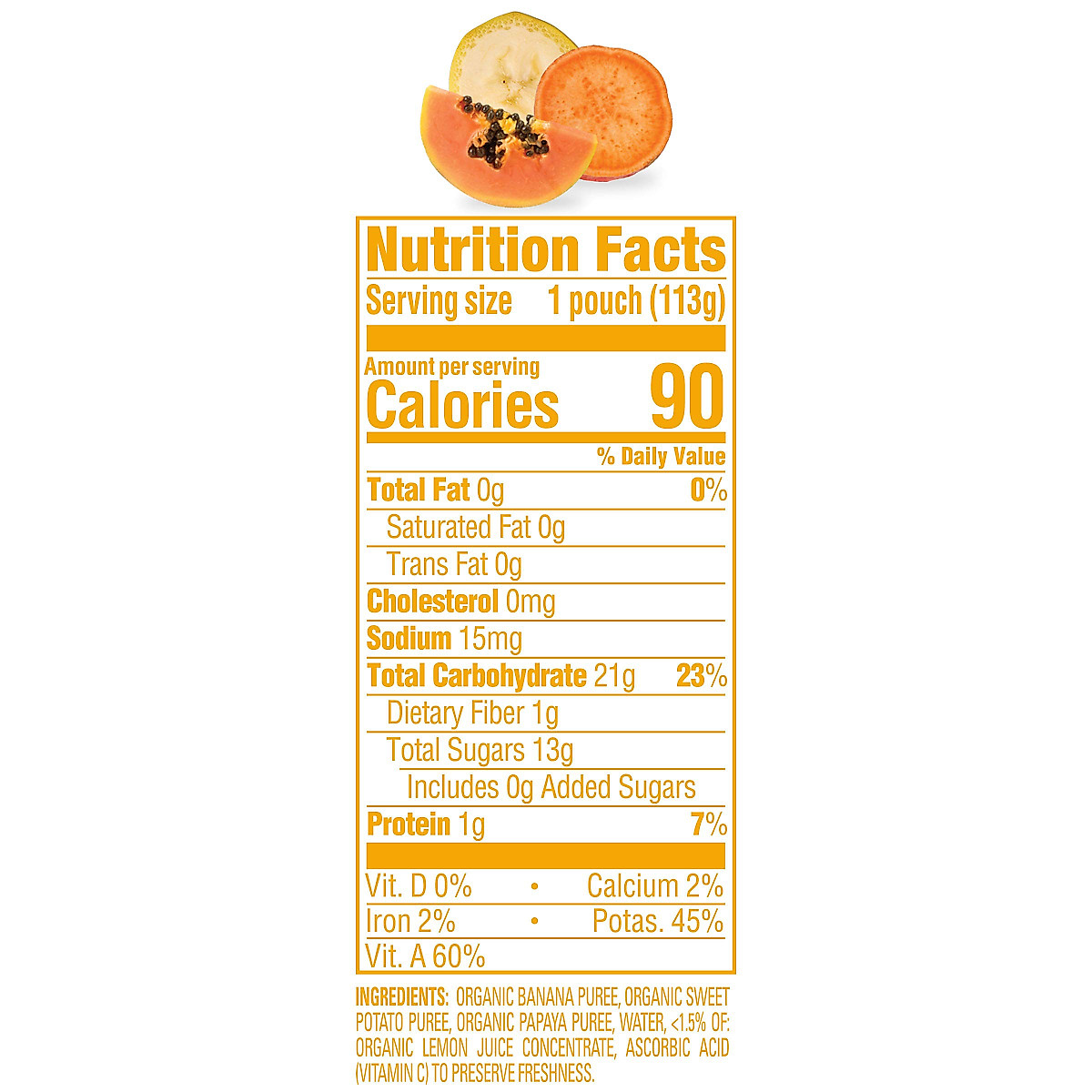 Happy Family Happy Baby Organic Clearly Crafted Stage 2 Baby Food Bananas, Sweet Potatoes & Papayas, 4 Pouch (Pack of 16), Banana Sweet Potato Yellow Papaya, 64 Oz