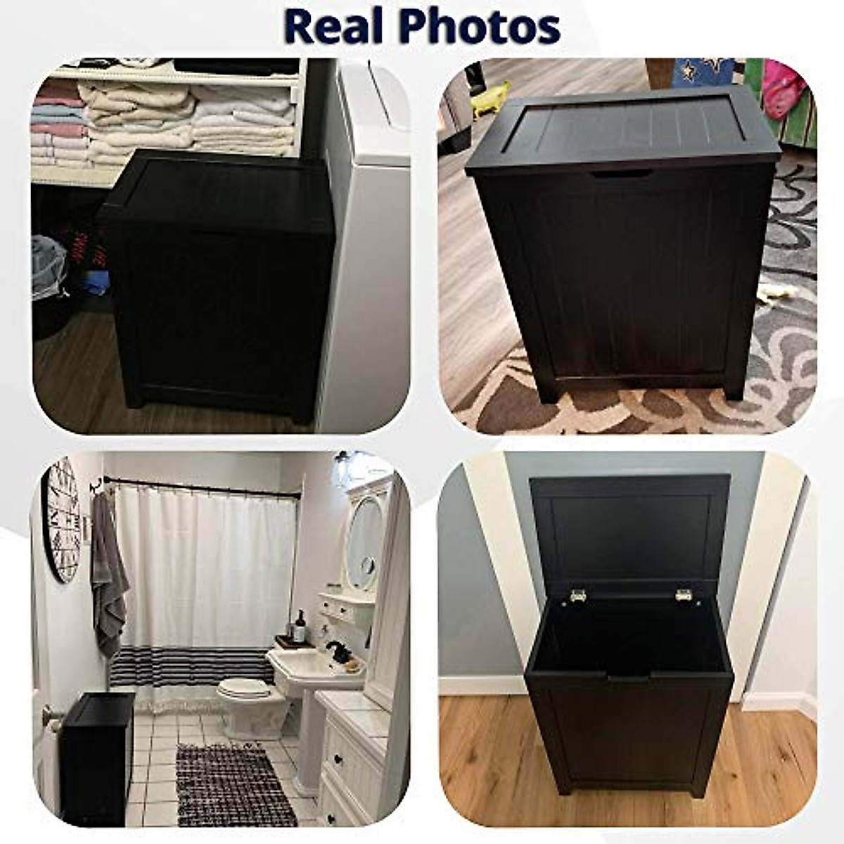 Wooden Hamper For Laundry with Lid, Contemporary Storage Bin Basket, Dark Cabinet Organizer for Bathroom, Guest Room, Bedroom with Modern Design and Durable Wood Construction (Black)
