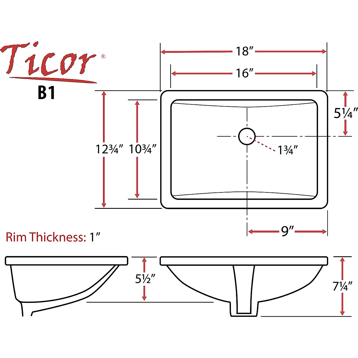 Ticor 18" Square White Porcelain Undermount Bathroom Vanity Sink Ceramic (2 Pack)