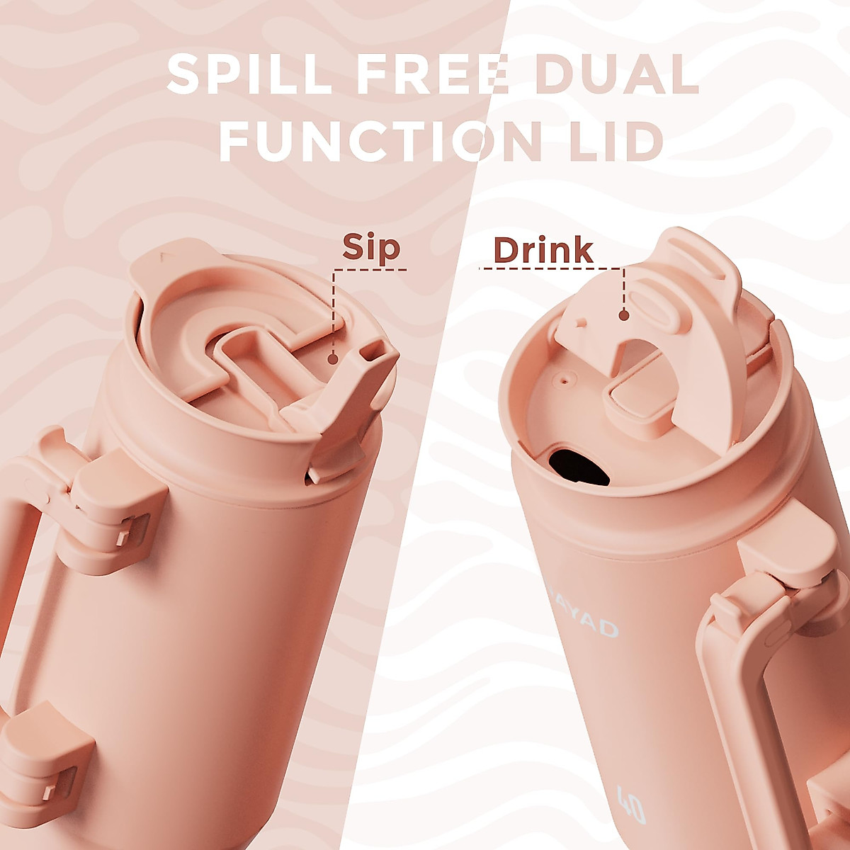 NAYAD 40oz Tumbler with Handle and Straw, Insulated Stainless Steel Travel Mug with Flip Lid & Straw Lid, Coffee Travel Mug Holder Compatible for Travel, Holiday Gift with Foldable Handle,pink tumbler