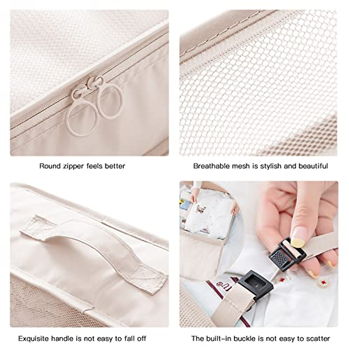 CHENGBAI TOTE 7 Pcs Luggage Packing Cubes Set, Large Capacity Travel Bags, Luggage Organizer Bags in 7 Sizes for Travel Essentials, Packing Organizers, Luggage Storage to Save Space- Beige