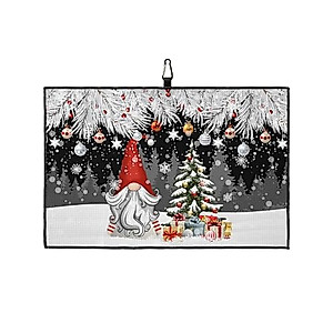 Golf Towel Christmas Gnome Pine Needle Xmas Tree Gift,Waffle Pattern Microfiber Club Cleaner Golf Towels with Carabiner Clip for Women Men Dad,Winter Snow Golf Towel for Golf Bags Accessories,24x16in