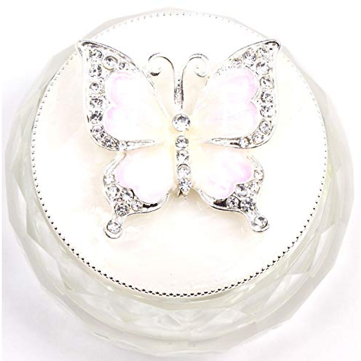 VI N VI White Pink Butterfly Jewelry Box Trinket Box Petite | Hand Painted Decorative Jewelry Display, Holder, and Organizer