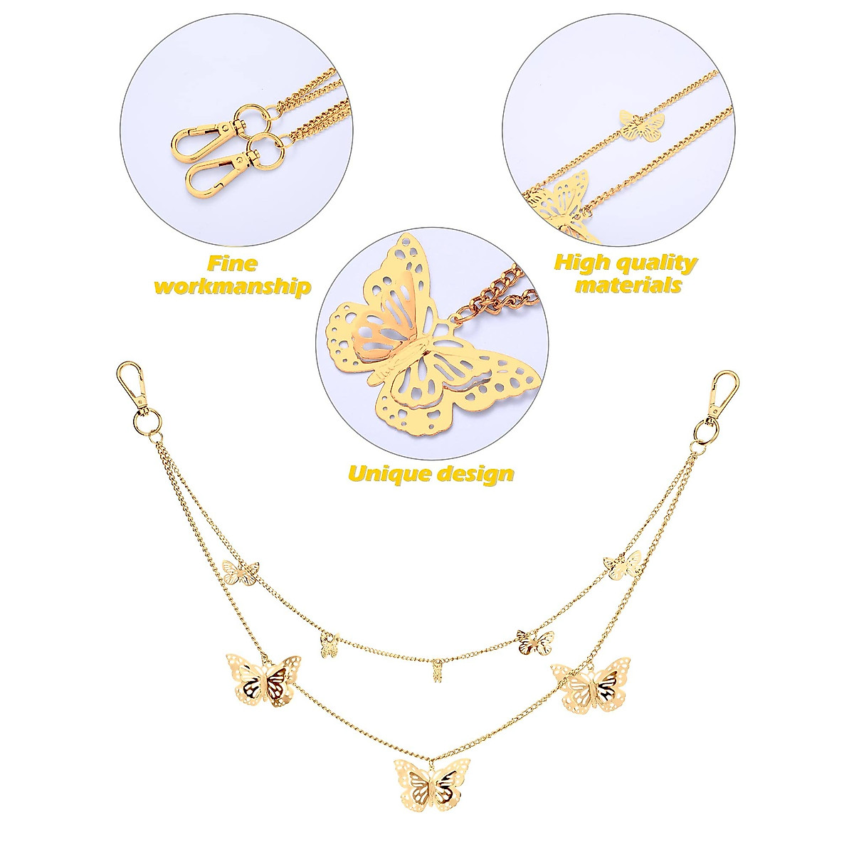 5 Pieces Chain Belt Jeans Pants Chain Pocket Waist Chain Multi-Layer Hip Hop Metal Wallet Chain for Men Women (Butterfly, Heart,Gold)