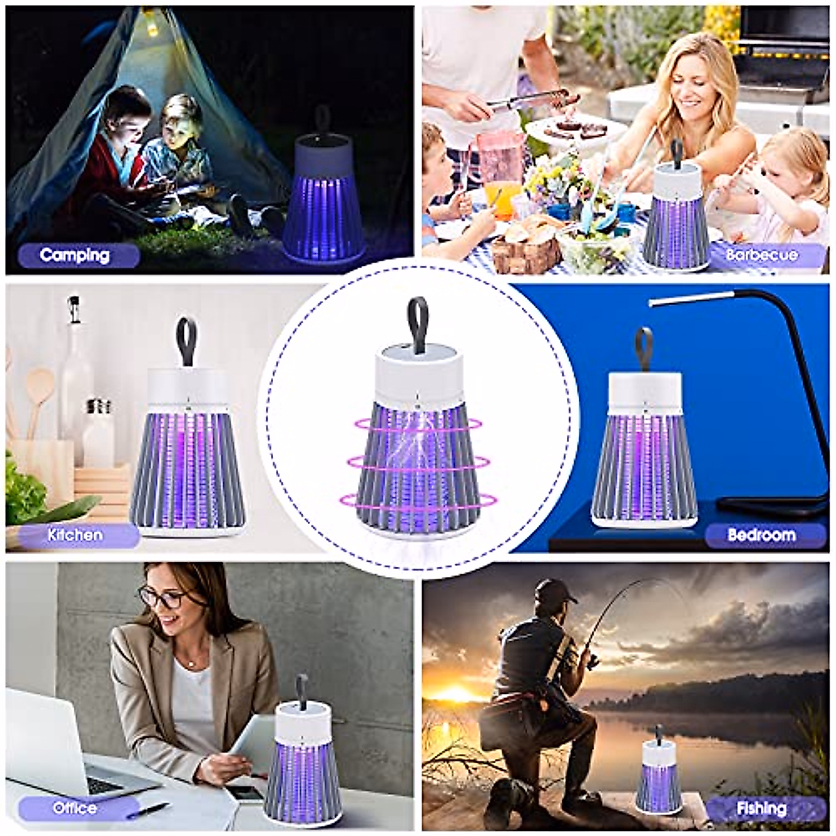 Bug Zapper for Indoor & Outdoor - Rechargeable Mosquito and Fly Killer with LED Light, Portable Electric Mosquito Zapper for Home Bedroom Camping, Mosquito Trap Up to 6 Hours of Battery