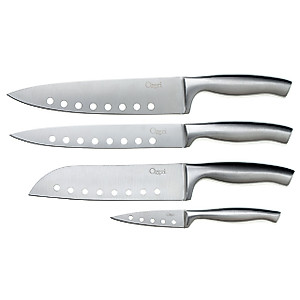 Ozeri 5 Piece Knife and Sharpener Set with Japanese Stainless Steel Slotted Blades, Stainless Steel