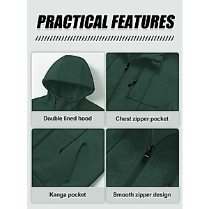 Chrisuno Men's Essentials Basic Soft Fleece Full-Zip Hoodie Lightweight Jersey Full-Zip Novelty Sweatshirt Army Green XL