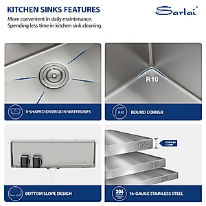 Sarlai Drop In Kitchen Sink - 33x22 Drop In Kitchen Sink Ledge Workstation 16 Gauge Stainless Steel Topmount Deep Single Bowl Over Counter Kitchen Sinks Basin Round Corners