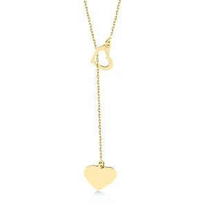 GELIN 14k Solid Gold Two Heart Lariat Y-Necklace for Women