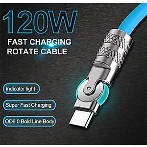 Chubby Gamer 180 Rotating Fast Charge Cable, 180° Rotating Fast Charge Cable, USB to C Durable to Avoid Breakage, Flexible Rotary Connector Thick Rubber Safety Charging (1.8m-Blue, for iPhone)