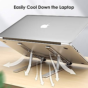licheers Laptop Stand for Desk, Adjustable Ergonomic Portable Aluminum Laptop Holder, Foldable Computer Stand 7 Angles Anti-Slip Laptop Riser Compatible with 9-15.6 inch Laptops, Silver
