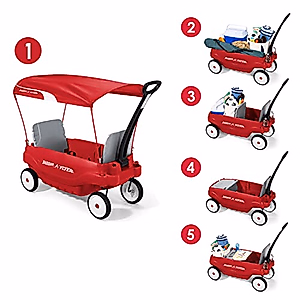 Radio Flyer, Deluxe Family Wagon with Canopy, Plastic Red Wagon, for Ages 1.5+