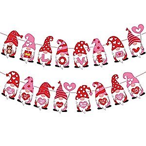 PTFNY 2 Pieces Valentines Gnomes Garland Banner Valentine's Day Gnomes Decorations Banners for Valentines Day Indoor Outdoor Bridal Shower Anniversary Wedding Party Decorations