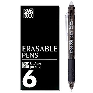 ParKoo Retractable Erasable Gel Pens Clicker, Fine Point, Make Mistake Disappear, Black Ink for Note Taking and Crossword Puzzles, 6-Pack