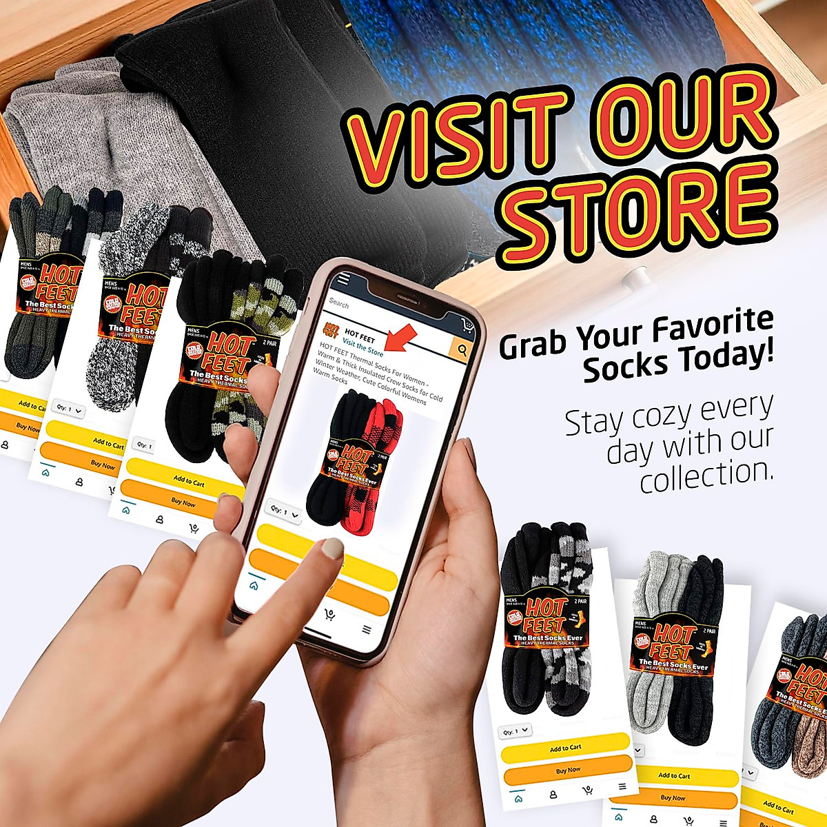 Hot Feet Men's 2 Pairs Heavy Thermal Socks