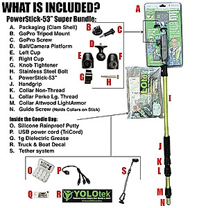 PowerStick 53" SuperBundle GoPro Boat Mount & Constant Power. 5 Go Pro Camera Bass Boat Accessories. GoPro Mount for Go Pro Hero 11 & All Action Camera. Fishing Camera Power Pole YOLOtek Veteran Owned