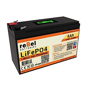 reBel Batteries 6ah Lithium Battery with LCD - LiFePO4 12V 6Ah Battery - Kayak Battery - Fishing Electronics - Solar Battery - Lithium Iron Phosphate Battery with Low Temp Protection