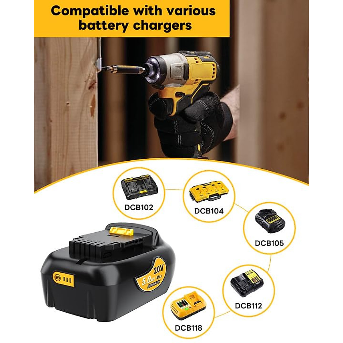 EpicSeren 20v Max Battery 5. 0A Replacement for Dewalt Battery 4Pack, Baterias Compatible with All Dewalt 20v Cordless Power Tool.