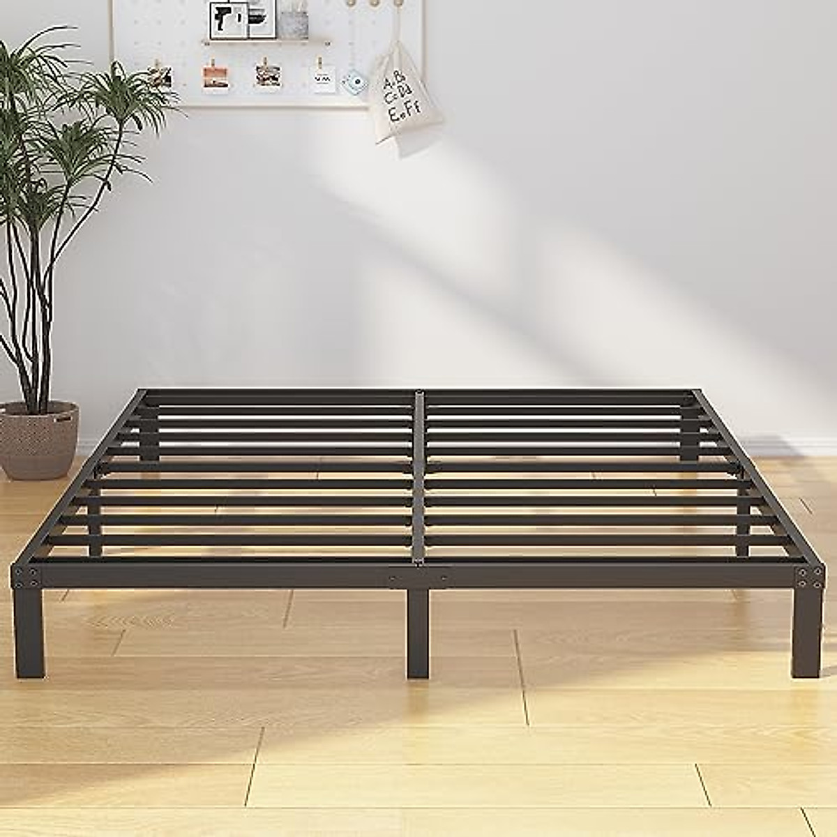 EMODA 6 Inch King Bed Frame No Box Spring Needed, Heavy Duty Metal Platform with Steel Slats, Noise Free, Easy Assembly, Black